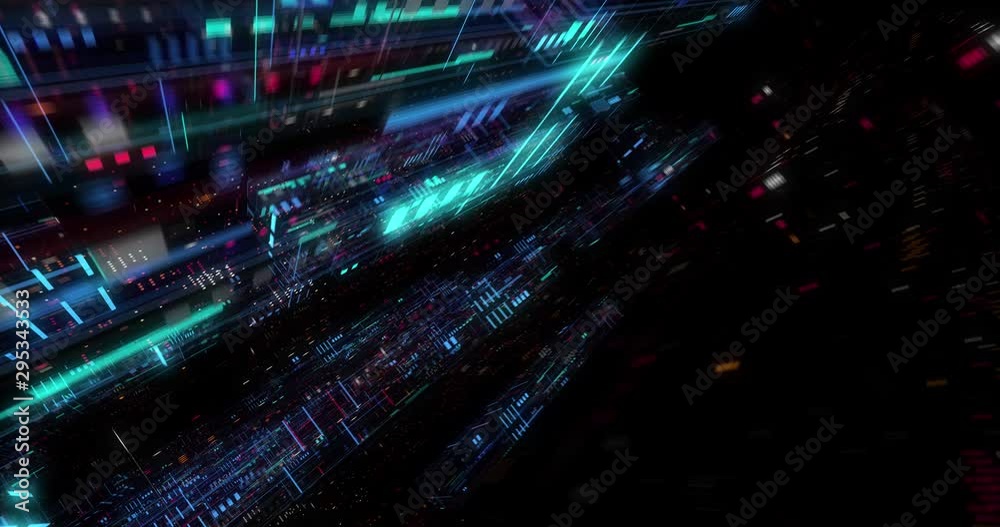 Seamless fly through of abstract circuitry with digital grid background ...