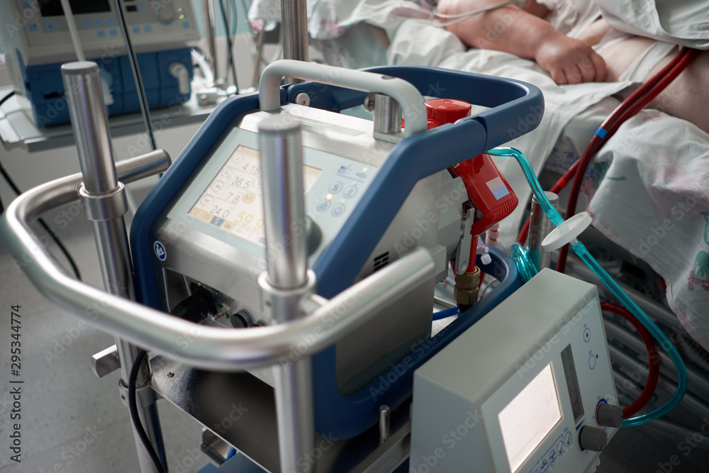 Medicine. Extracorporeal membrane oxygenation. Working ecmo machine in ...