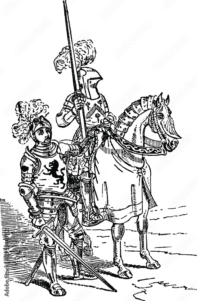Tudor armour Knight History of England 1883 - antique vintage woodcut ...