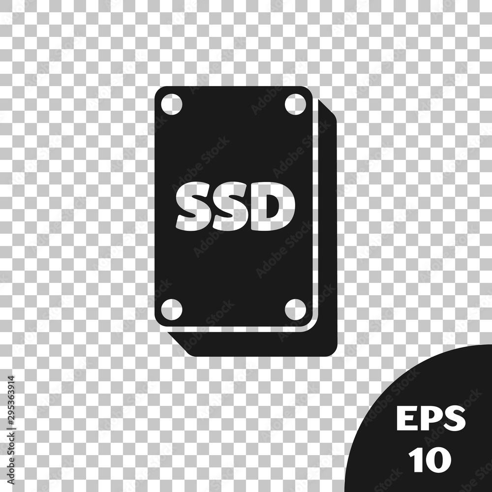 Black SSD card icon isolated on transparent background. Solid state ...