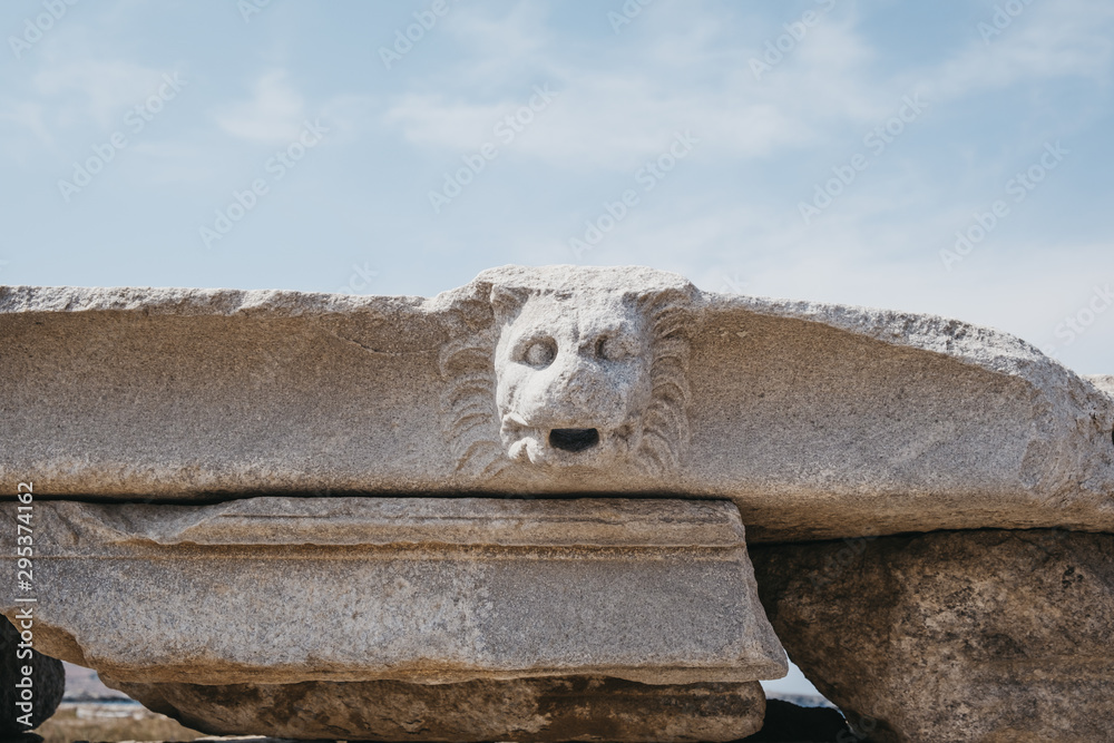 Architectural head details on the ruins on Sacred Way in island of ...