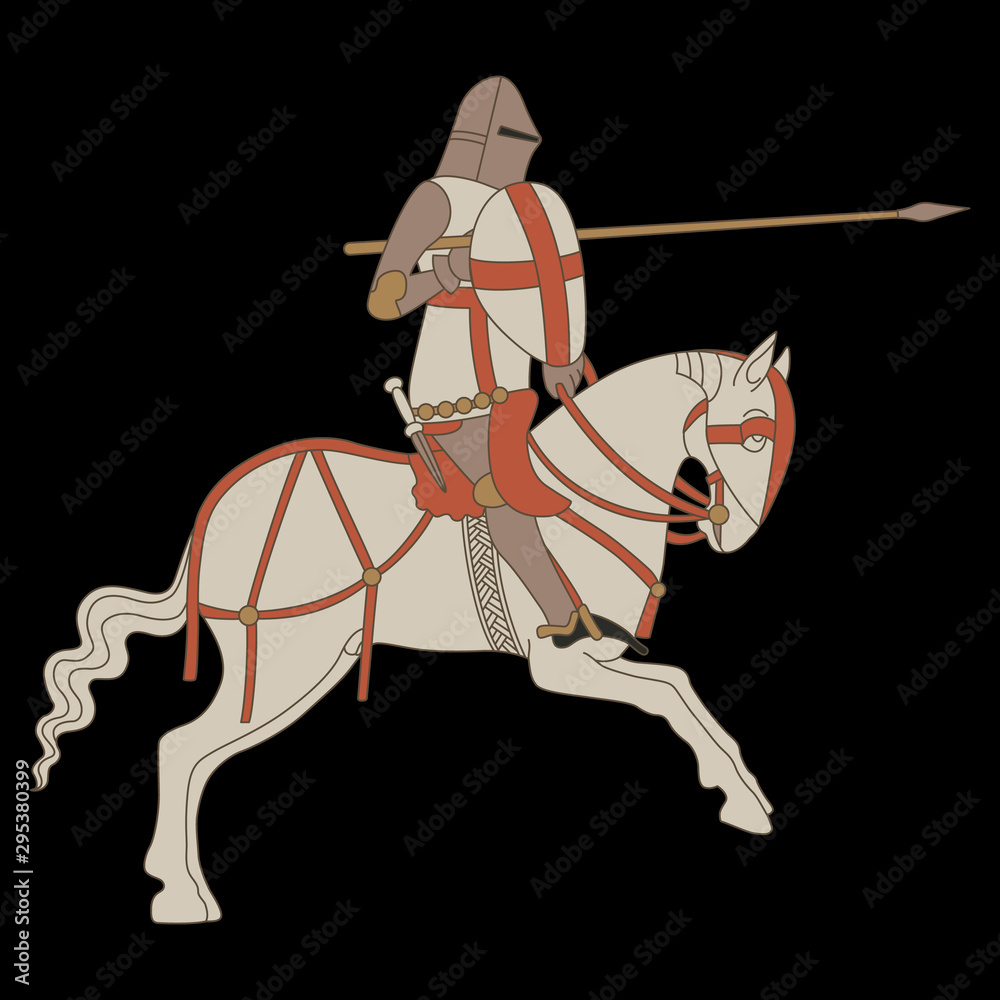 Medieval rider with spear. Knight in armor riding a horse. Isolated ...