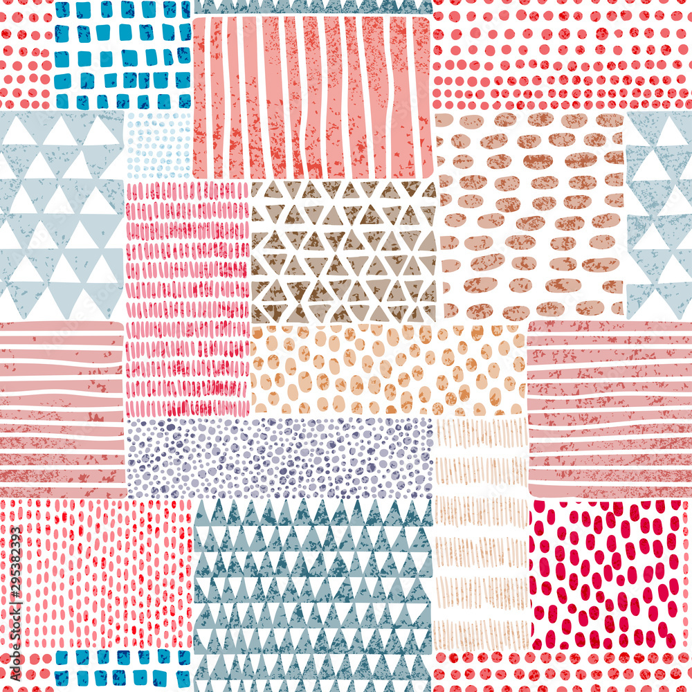 Cute seamless pattern in patchwork style. Simple doodle hand-drawn ...