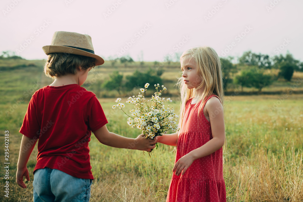 The concept of child friendship and kindness. Sweet angel children ...