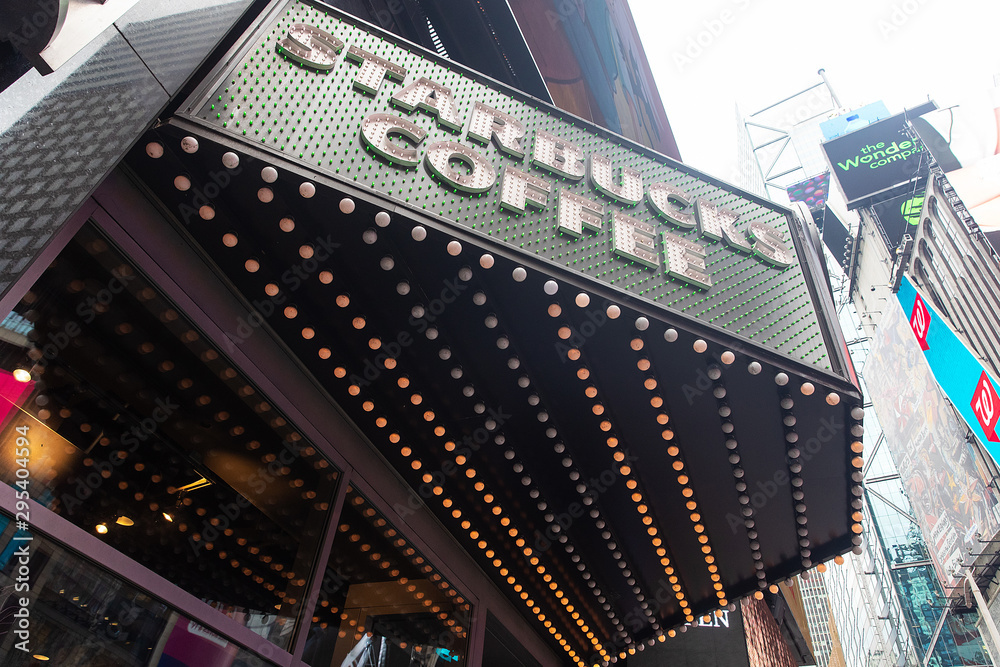 New York, New York/USA - September 16, 2019: General view of Starbucks ...