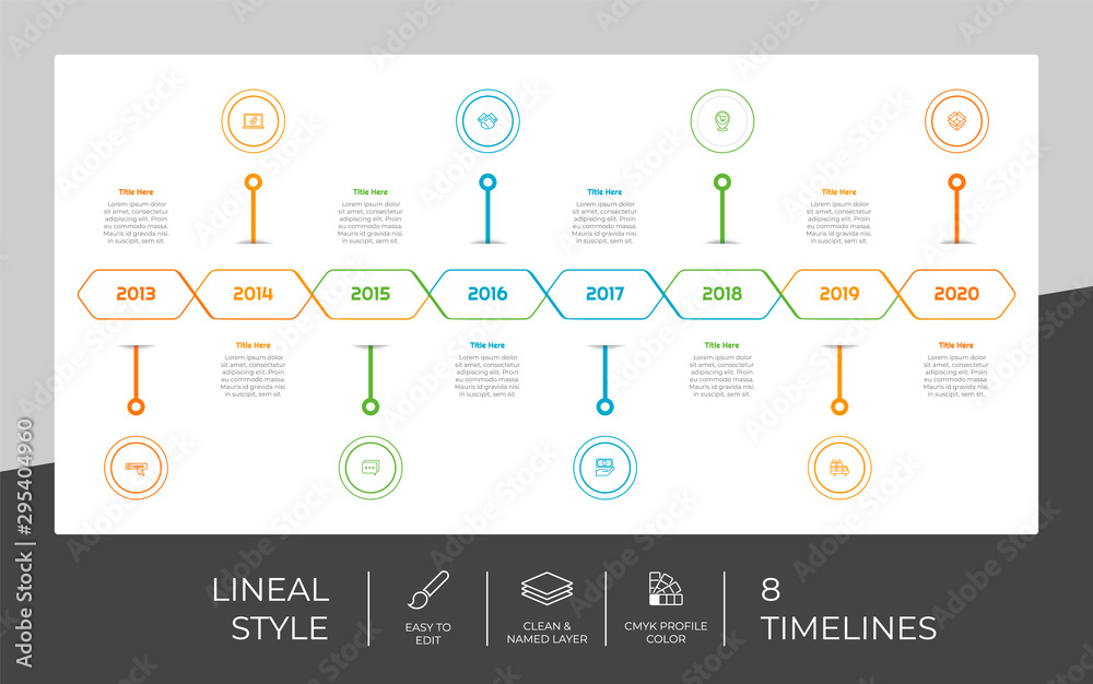 Business timeline infographic vector design with 8 circles for ...