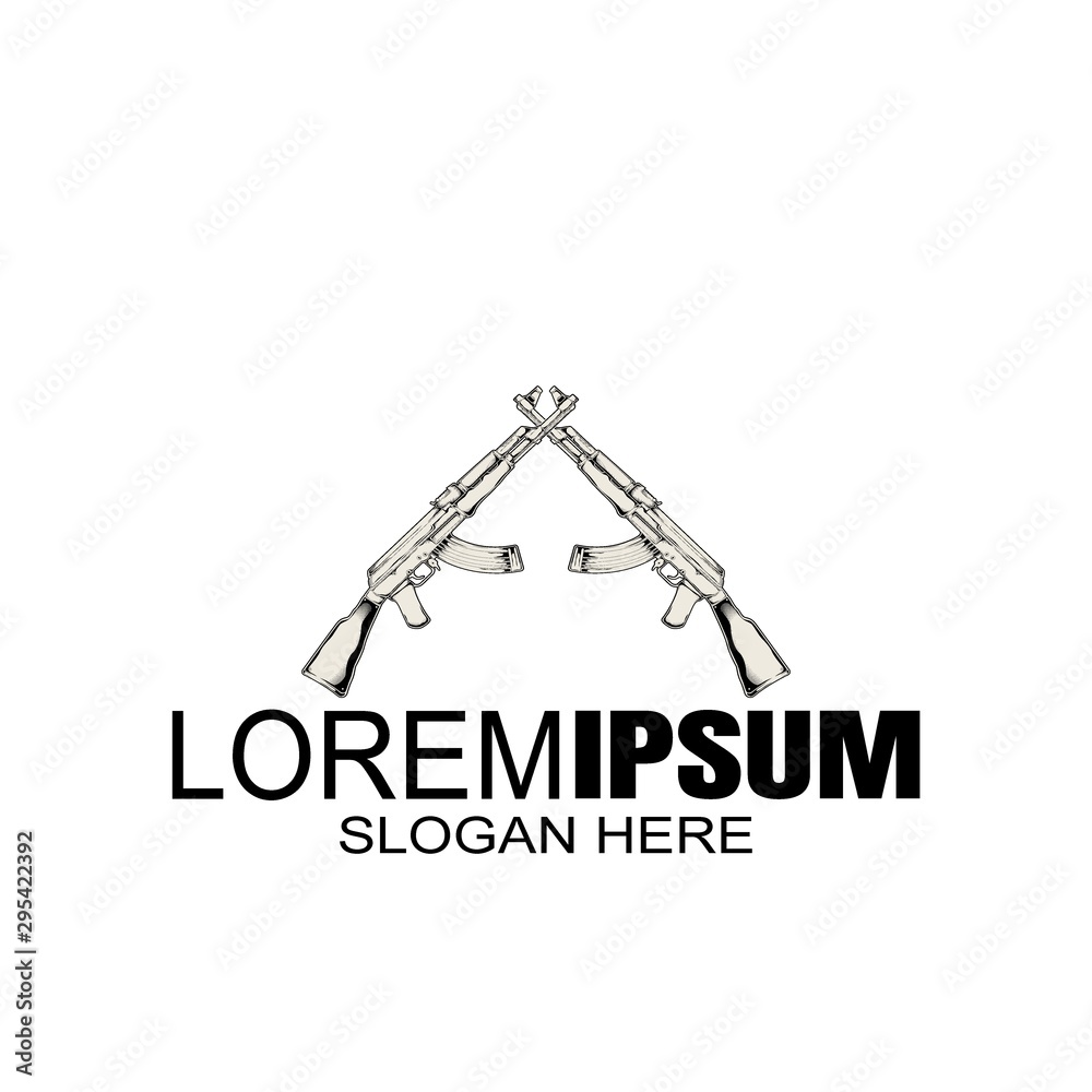 logo AK-47 assault rifle flat vector. Hand drawn style design ...