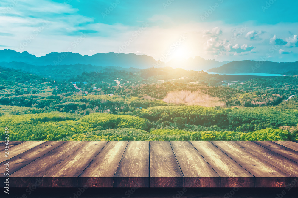 Wooden table with nature backgrounds, for display products Stock Photo ...