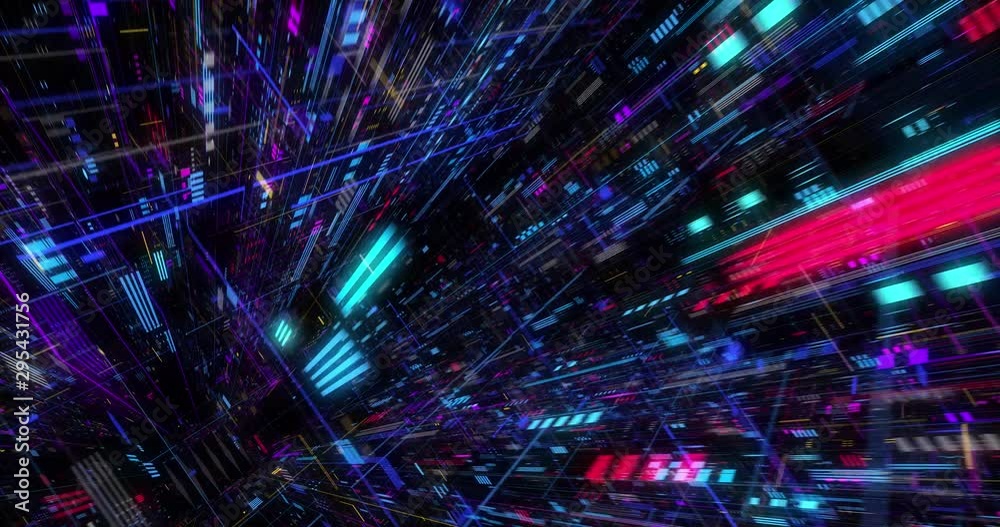 Seamless fly through of abstract circuitry with digital grid background ...