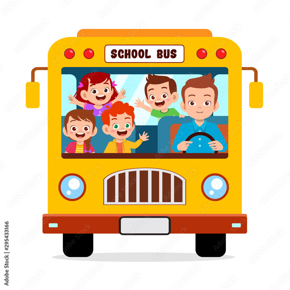 happy cute kids ride school bus together Stock Vector | Adobe Stock