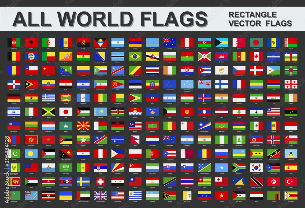 All world flags - vector set of rectangular icons. All countries Stock ...