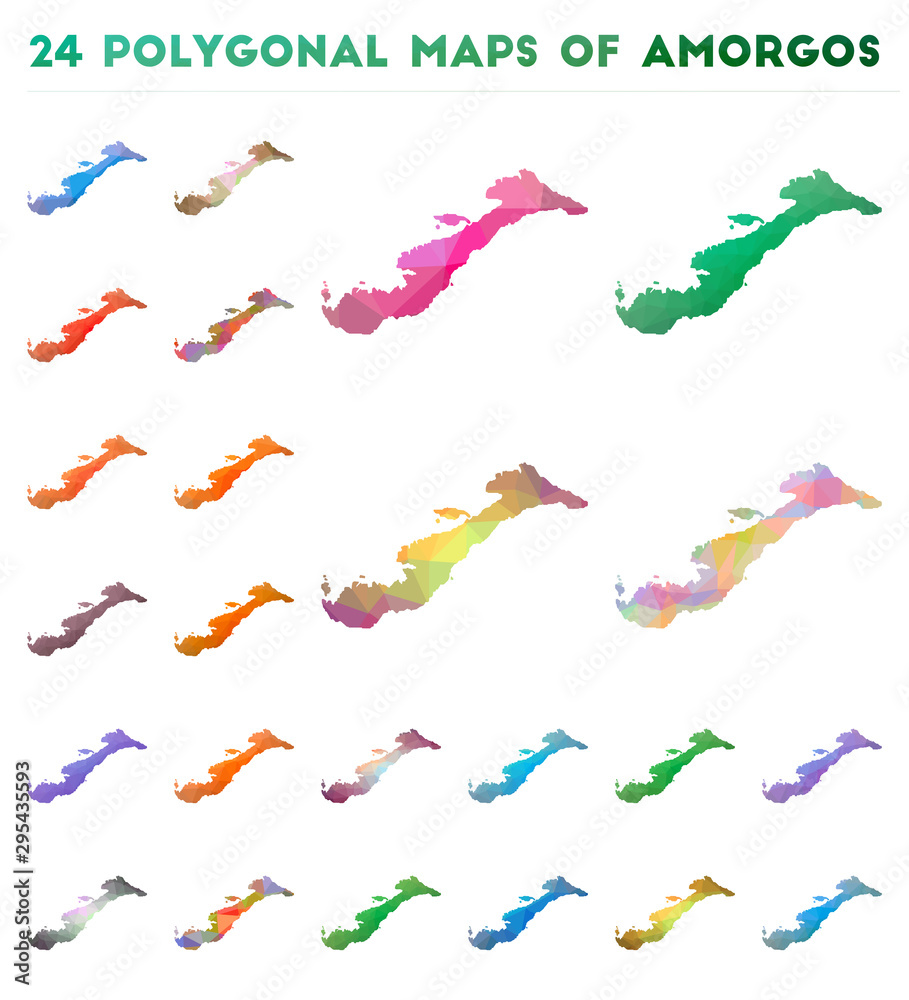 Set of vector polygonal maps of Amorgos. Bright gradient map of island ...