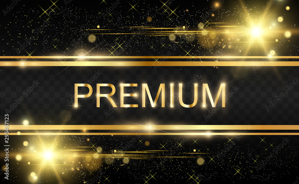 Gold glitter with shiny gold frame on a transparent black background ...