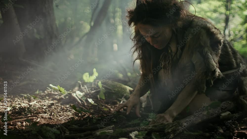 Prehistoric Cave Woman Hunter-Gatherer Searches for Nuts and Berries in ...