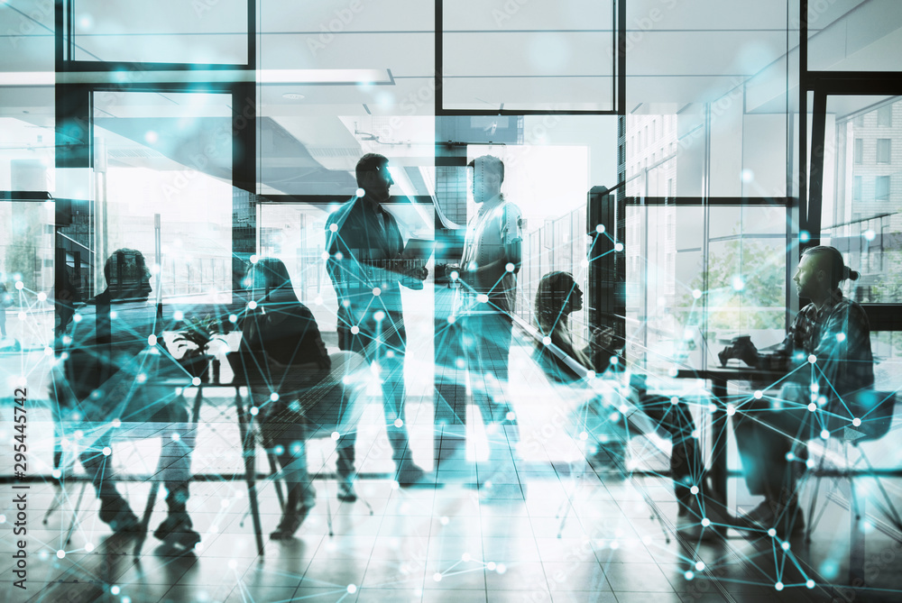 Network background concept with business people silhouette working in ...