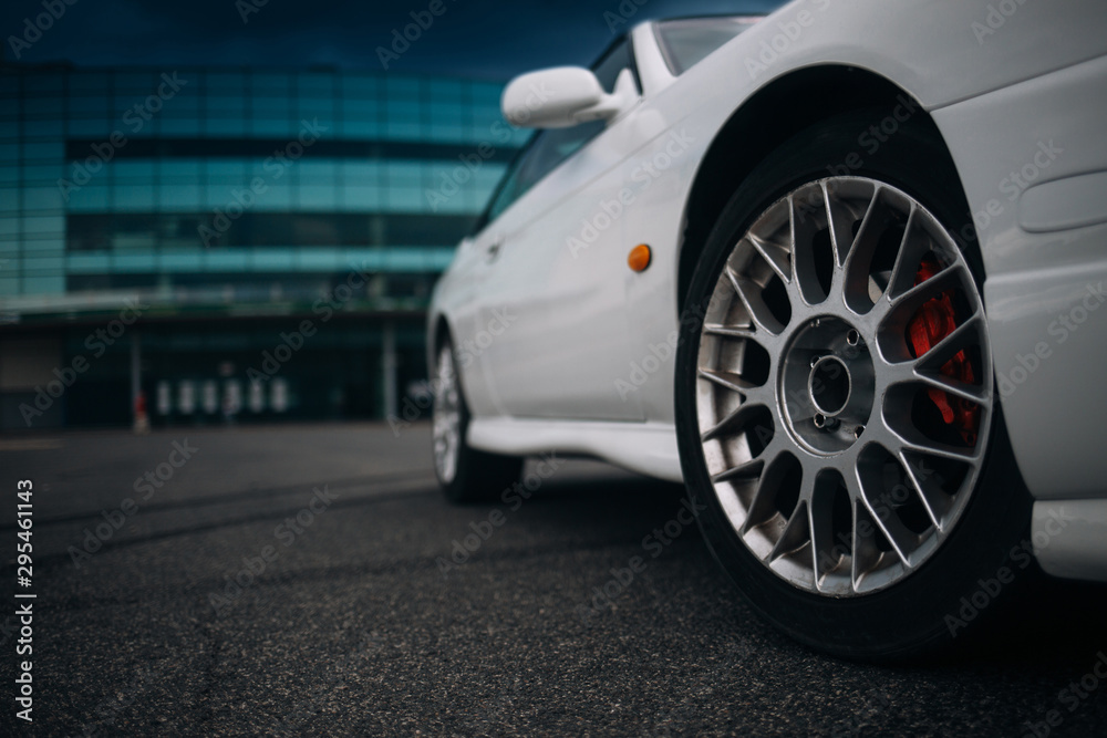 Front wheel of car sport car Stock Photo | Adobe Stock