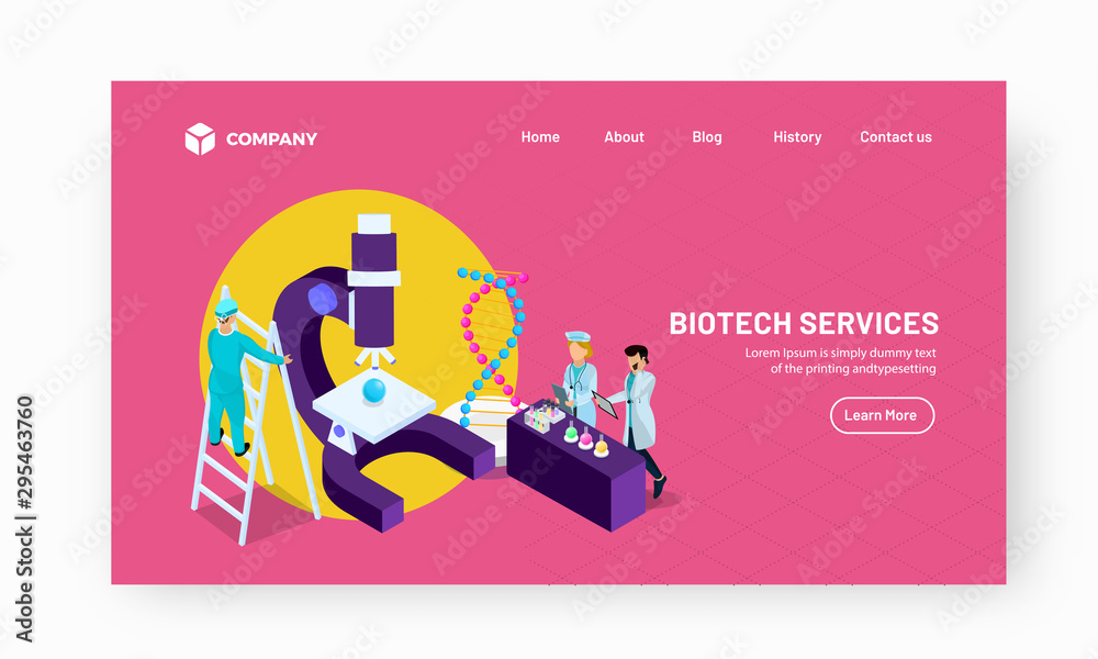 Laboratory illustration with scientists, microscope, tubes and DNA for ...