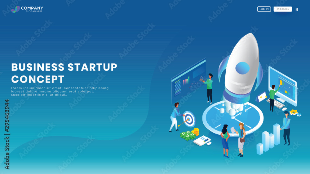 Start Up Business website or landing page design with illustration of ...