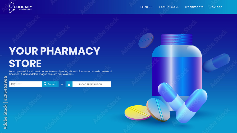 Your pharmacy store website page design with 3d illustration of open ...