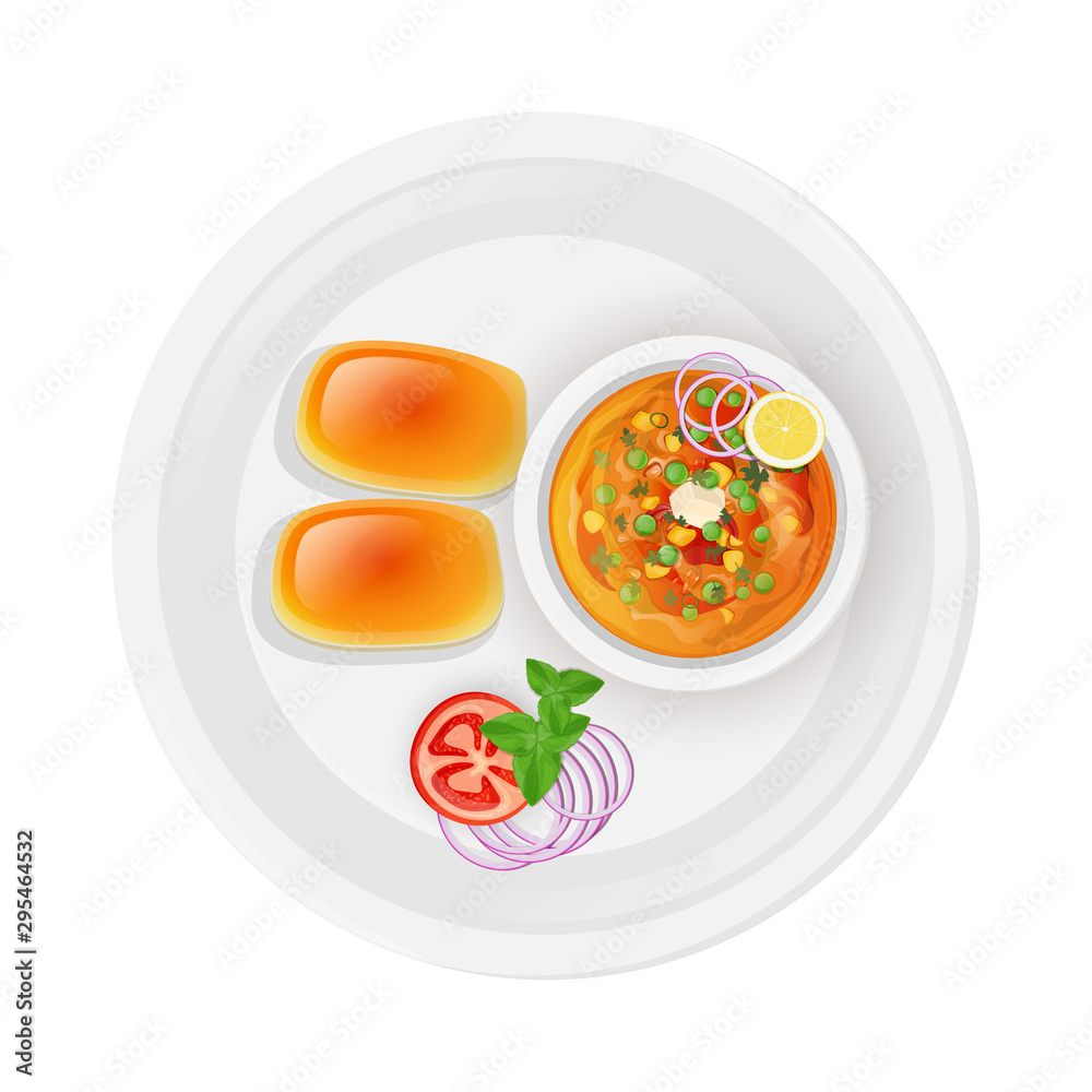 Illustration of Maharashtrian dish Pav Bhaji on plate. Stock Vector ...
