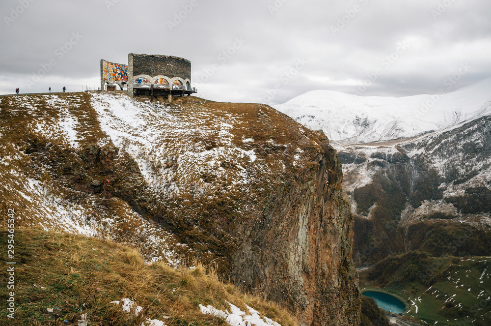Cross Pass in mountains of Georgia. Caucasus. Soviet Monument to ...