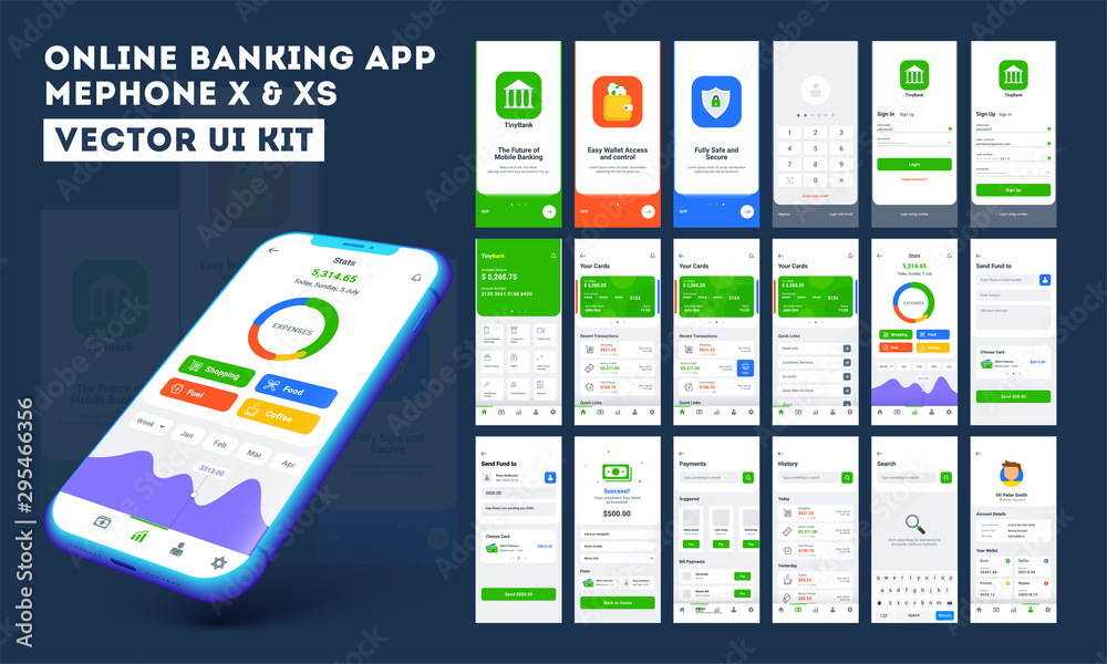 Online banking app ui kit for responsive mobile app or website with ...