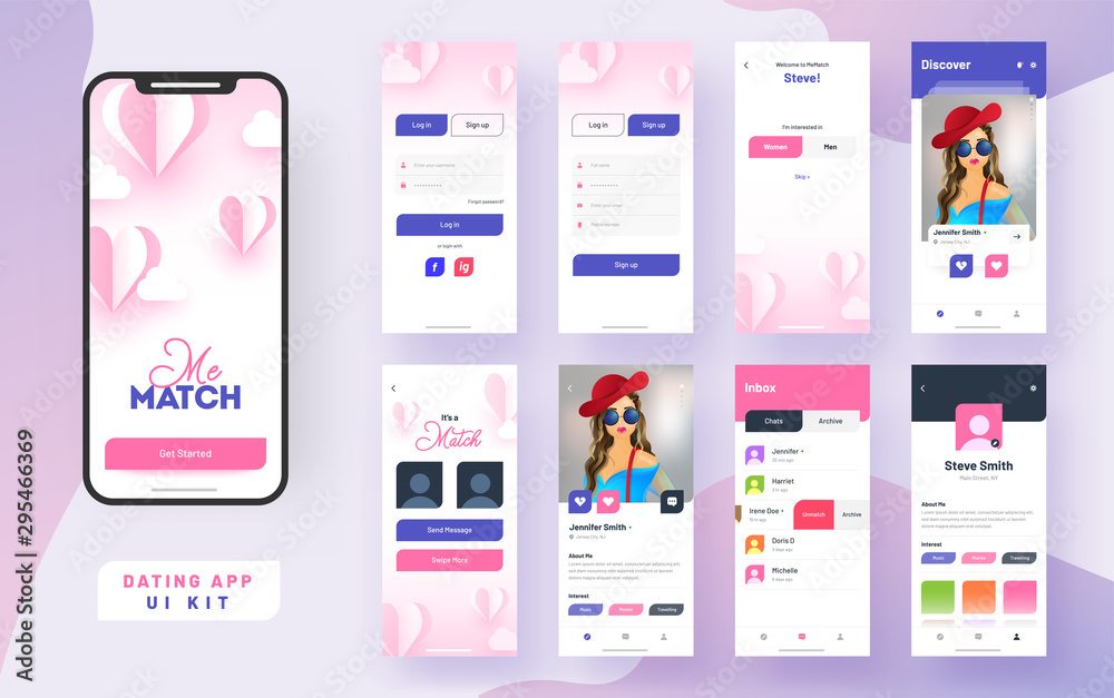 Dating app ui kit for responsive mobile app or website with different ...