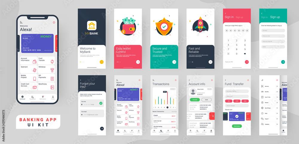 Banking app ui kit for responsive mobile app or website with different ...