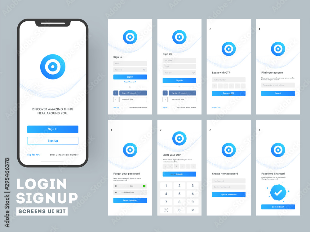 Different Login screens including Create Account, Sign in and Sign up ...
