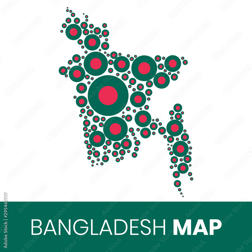 Bangladesh map filled with flag-shaped circles, Bangladesh map with ...