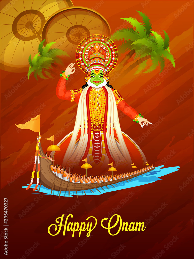 Happy Onam Festival card or template design with illustration of ...