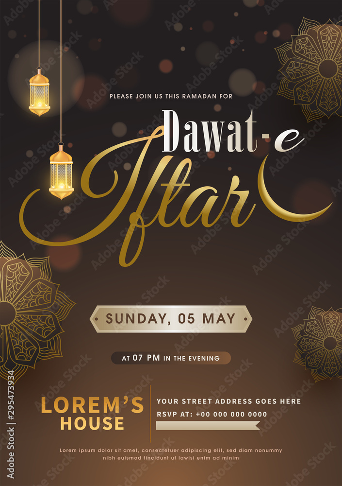Dawat-E-Iftar invitation card or template design with date, time and ...