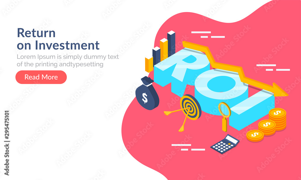 Return On Investment (ROI) concept based web template design, 3d text ...