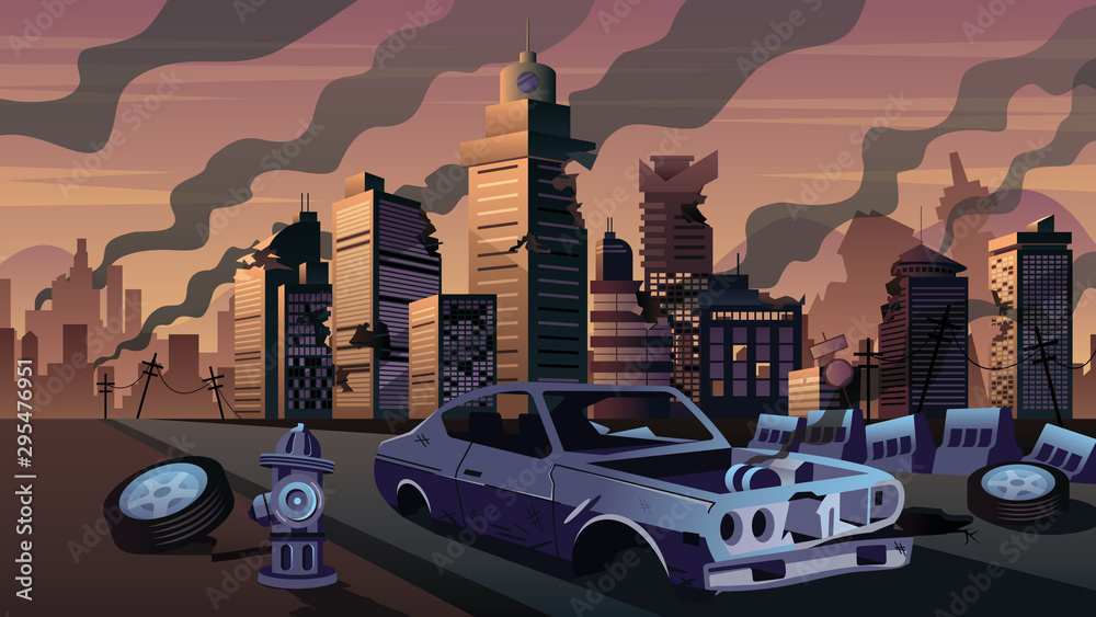 City in Ruins Stock Vector | Adobe Stock