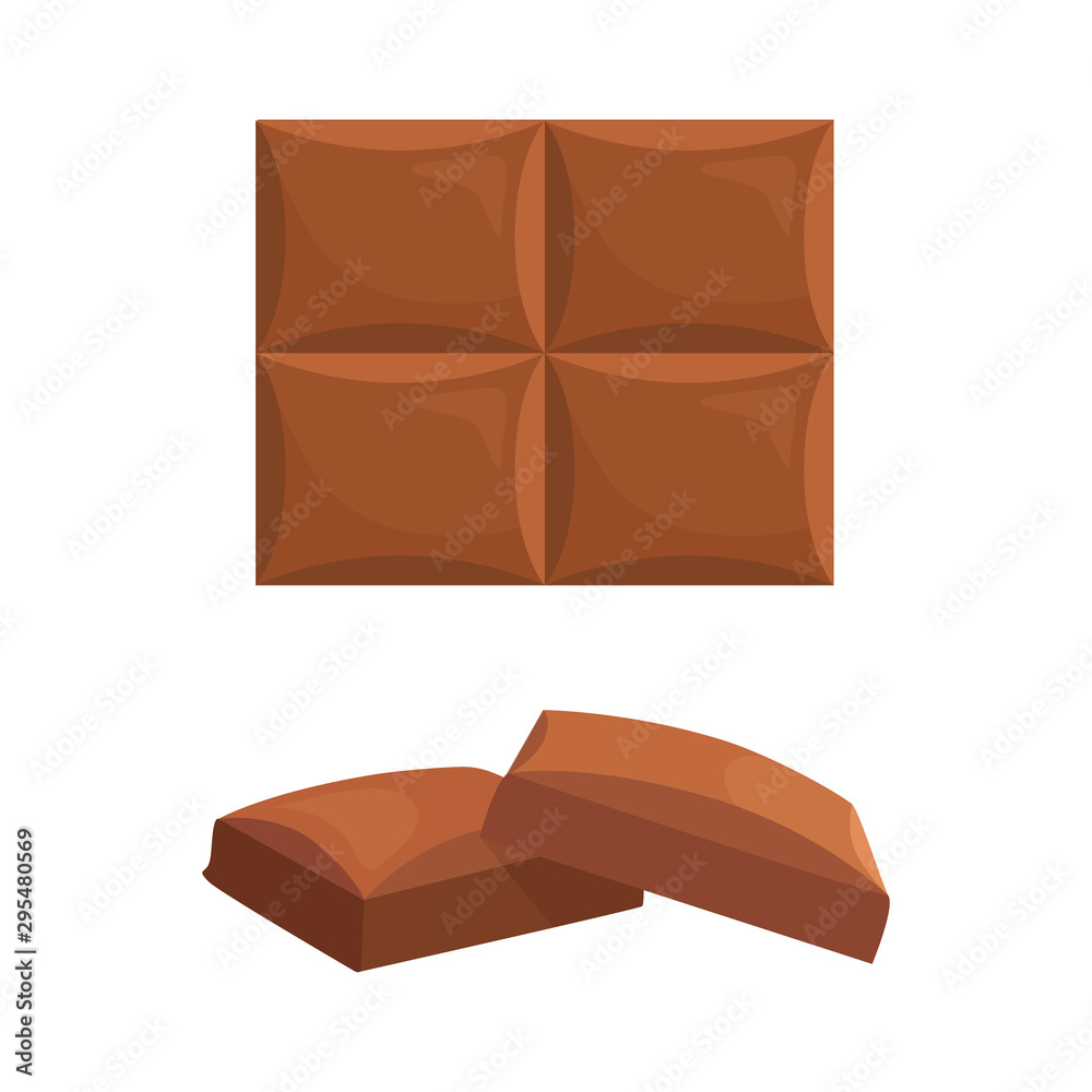 Chocolate bar in cartoon style. Chocolate pieces isolated on white ...
