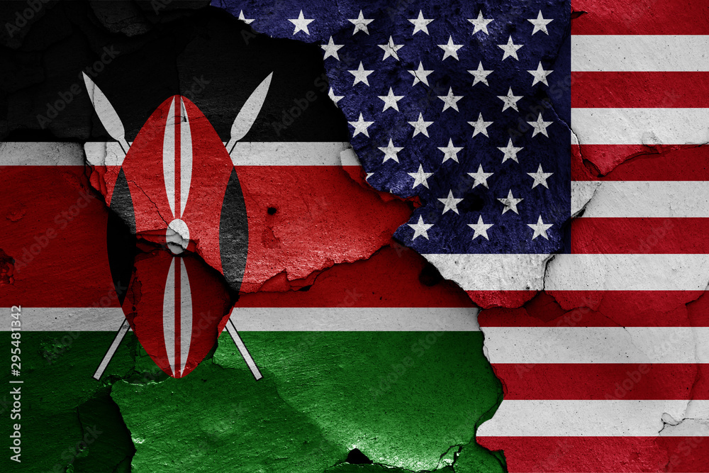 flags of Kenya and USA painted on cracked wall Stock Photo | Adobe Stock