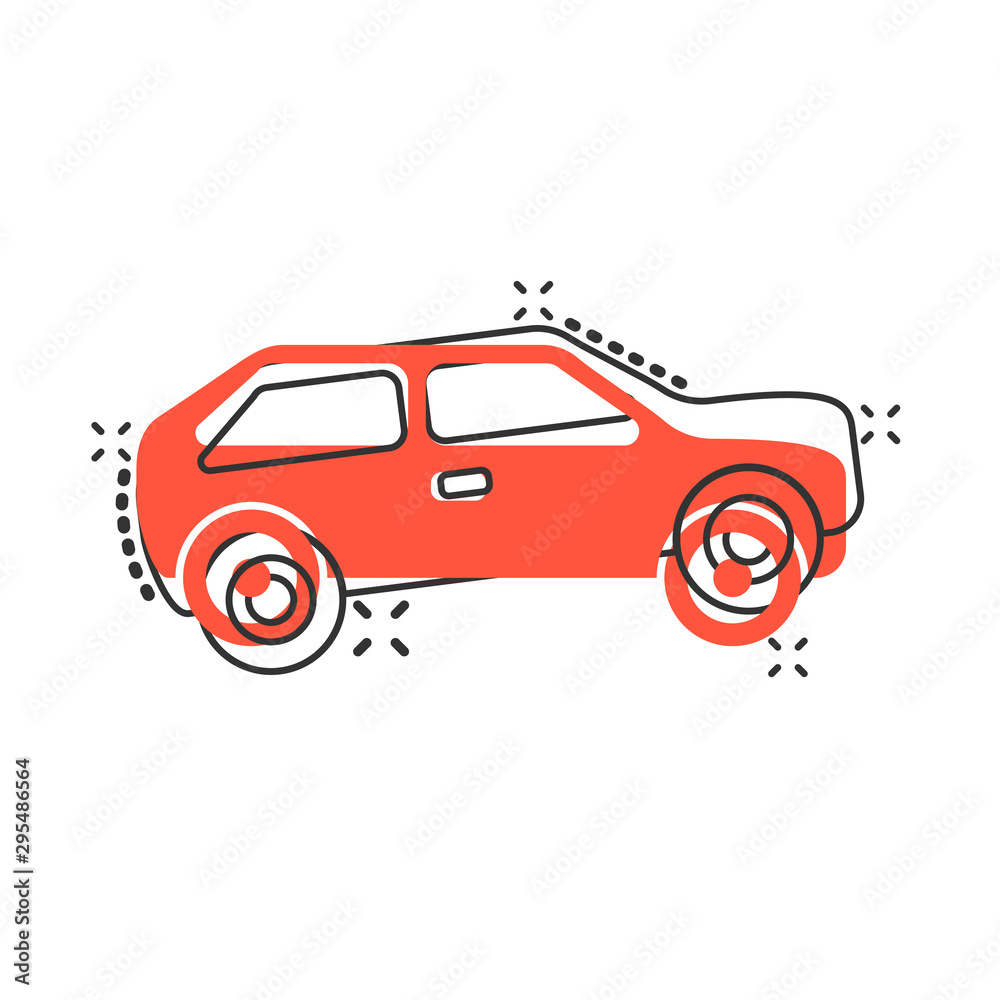 Car icon in comic style. Automobile car vector cartoon illustration ...