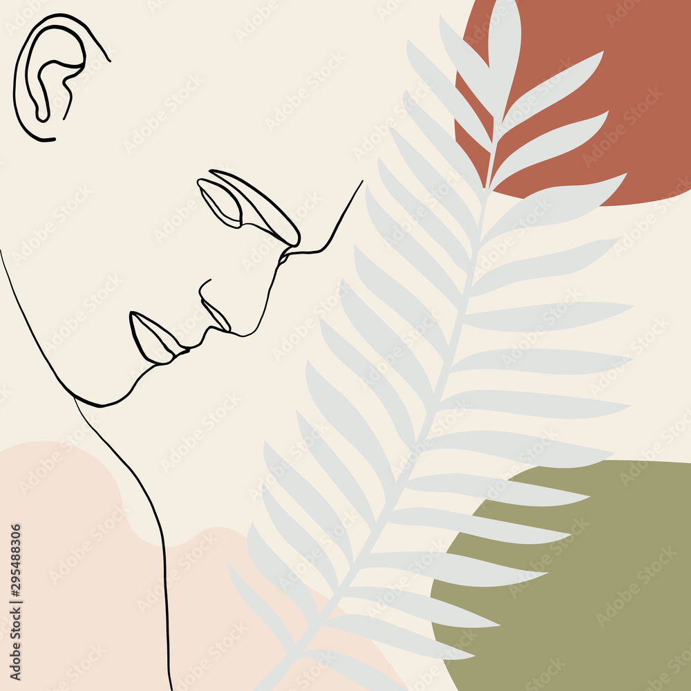 Continuous line, drawing of man face, fashion concept, man beauty ...