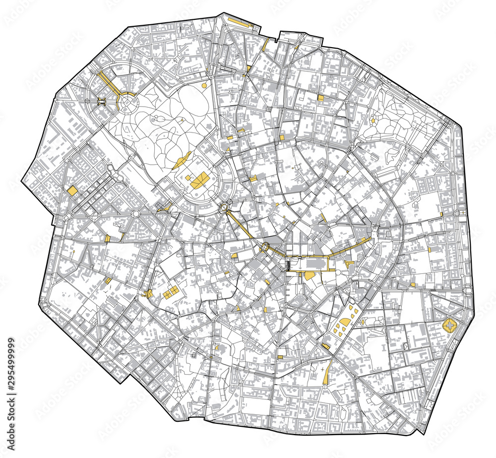 Vetor de Satellite map of Milan, streets and building of area number 1 ...