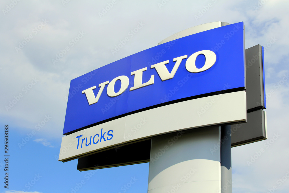Volvo Trucks Sign against Sky. Illustrative Editorial content. Stock ...