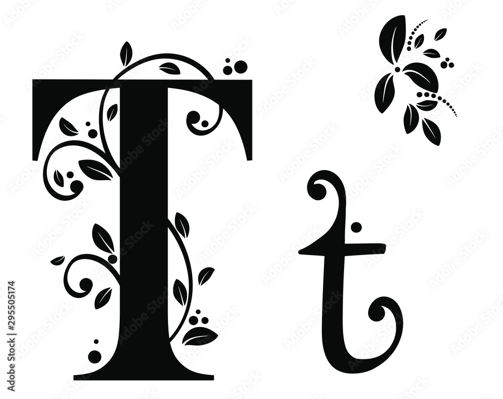 Decorated Alphabet with ornaments vintage vector, Letter T upper and ...