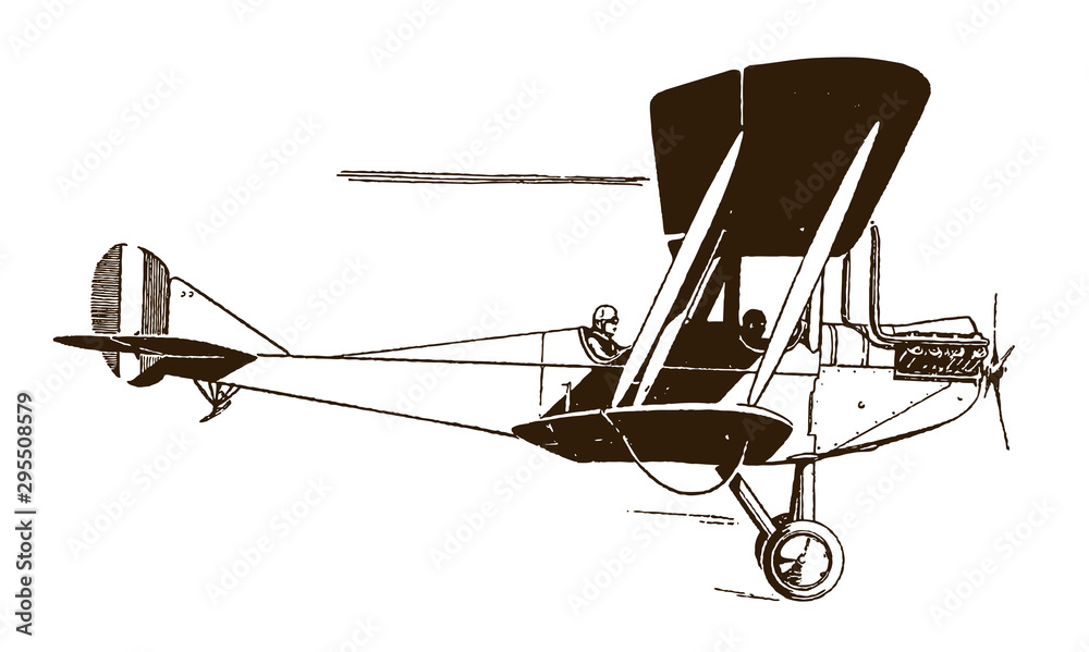 Flying historical two-seater biplane aircraft in side view Stock Vector ...