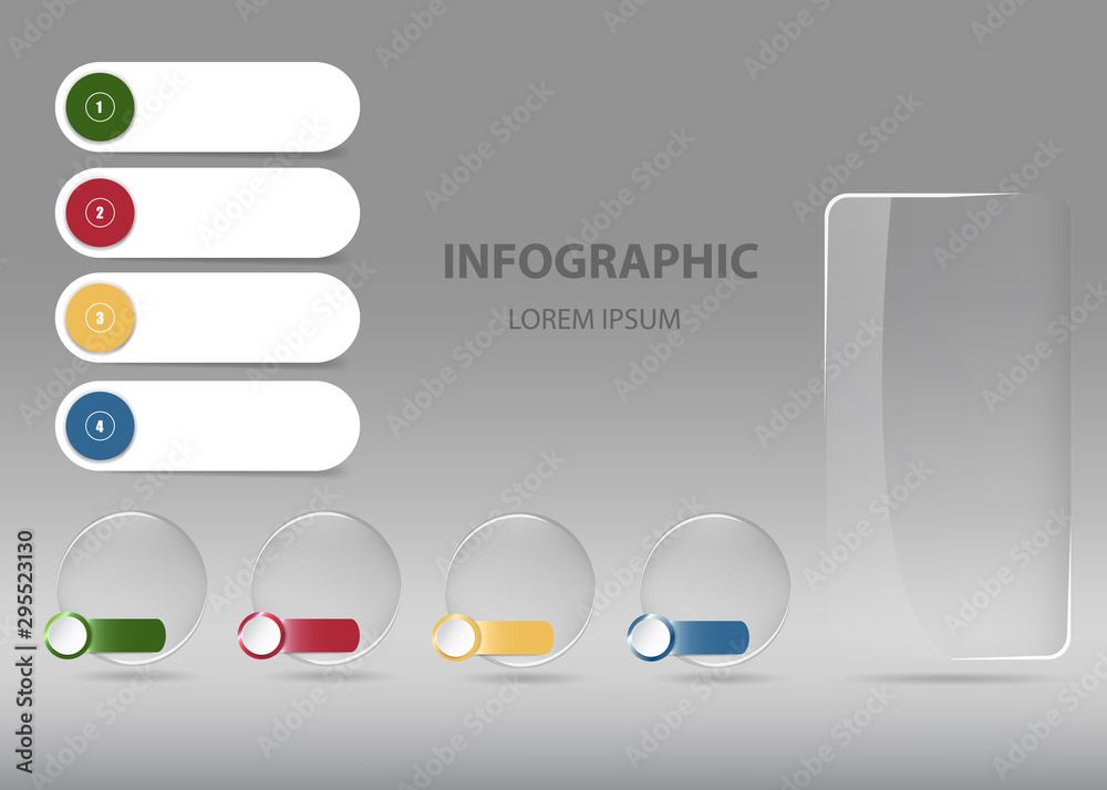 Infographic of white labels, transparent rectangle and transparent ...