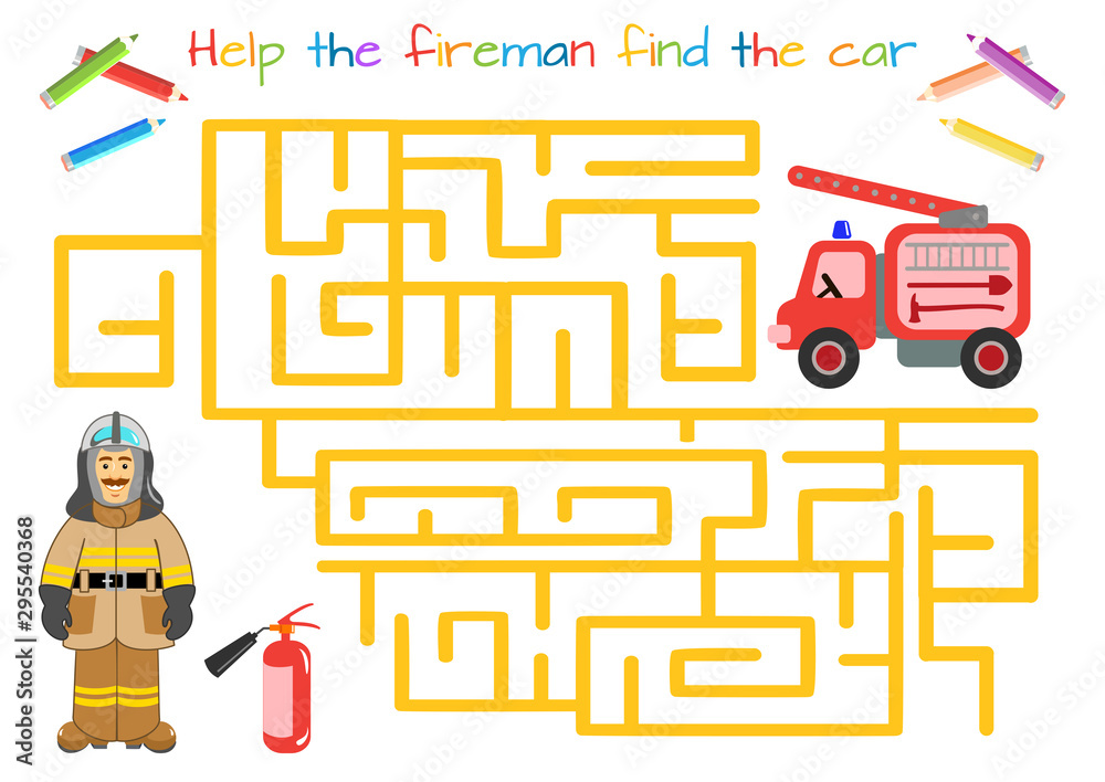 Character for training: firefighter, fireman. Labyrinth, maze. Man in ...
