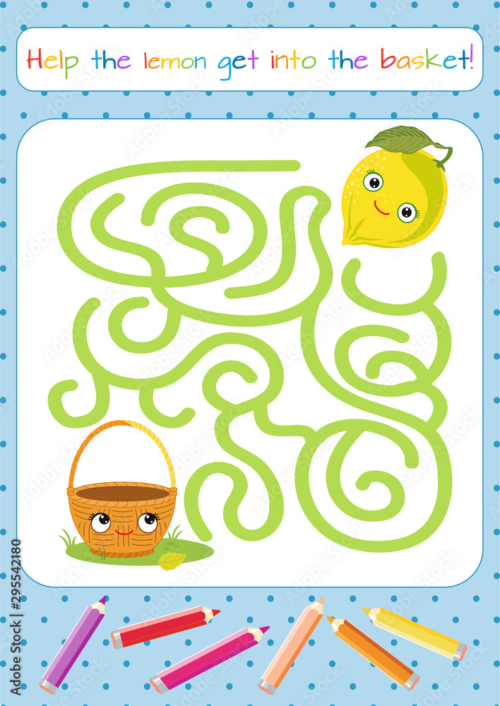 Funny little lemon. Maze. Coloring book. Educational game for children ...