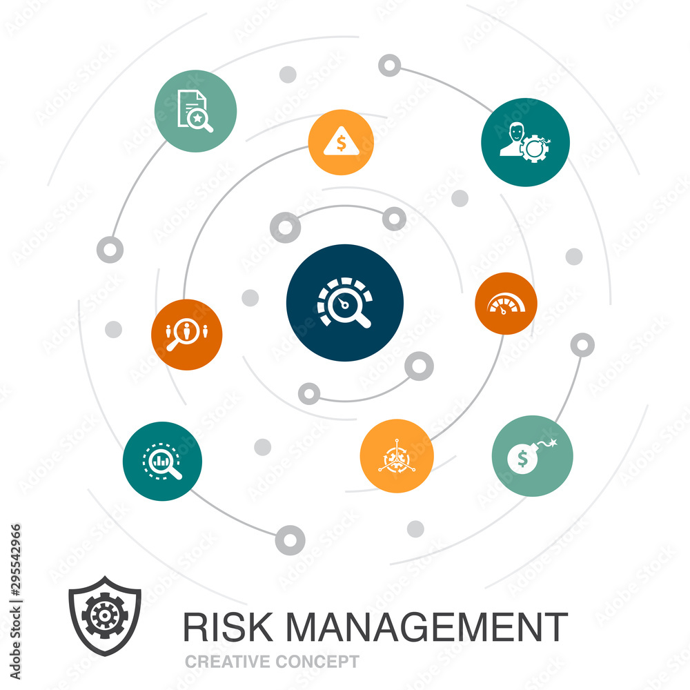 Vetor de risk management colored circle concept with simple icons. Contains such elements as ...