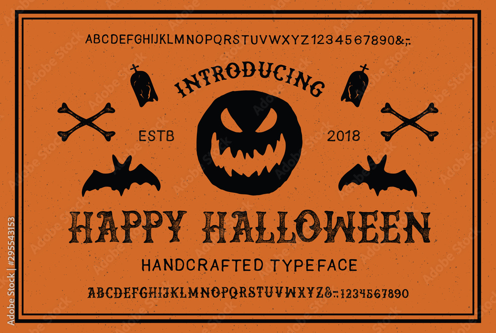 Retro Styled Halloween Font. Vintage Hand Drawn Typeface Duo. Inspired ...