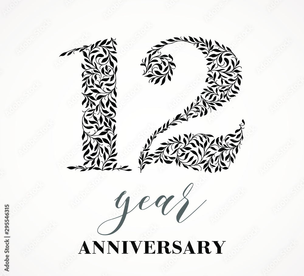 12 year anniversary. Number twelve consists of a leafy leaf pattern. No ...