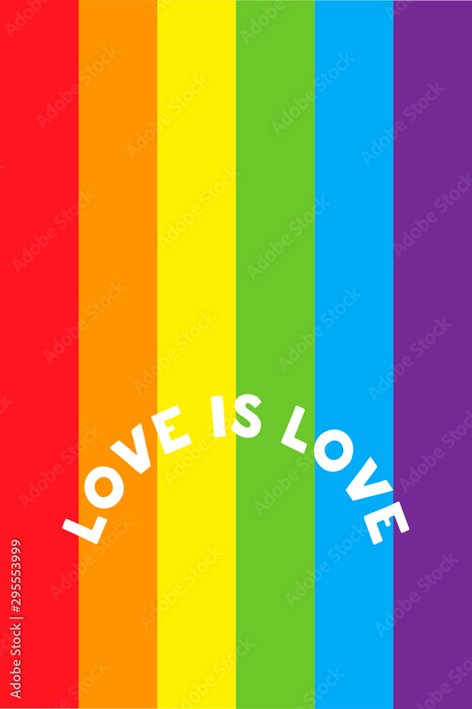 Love is love lettering on a rainbow pride flag. Vector LGBT rights ...