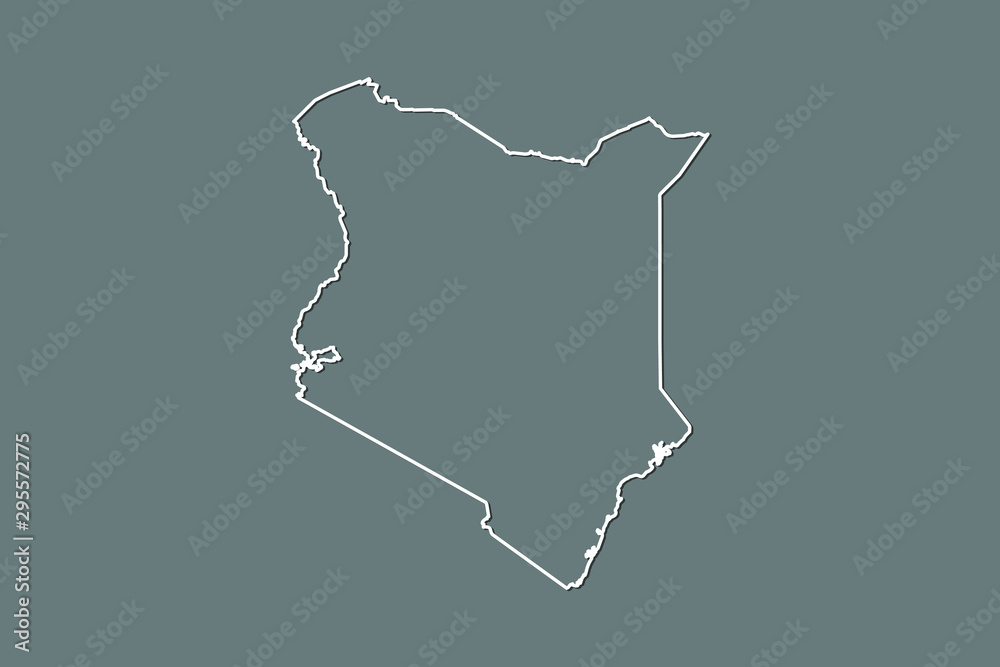 Kenya vector map with single border line boundary using white color on ...